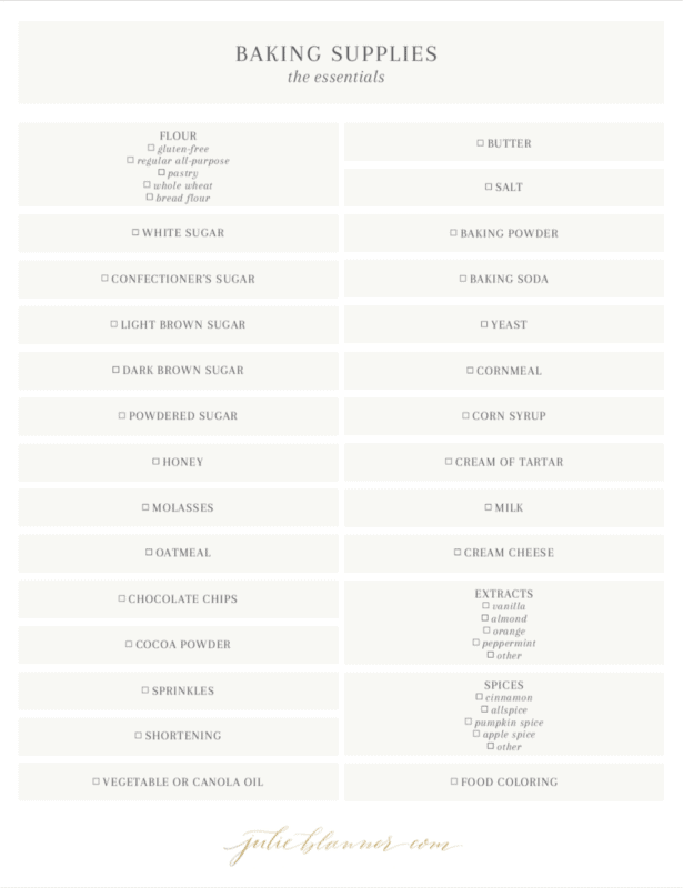 Baking Supplies Organization | A Printable List of Baking Essentials