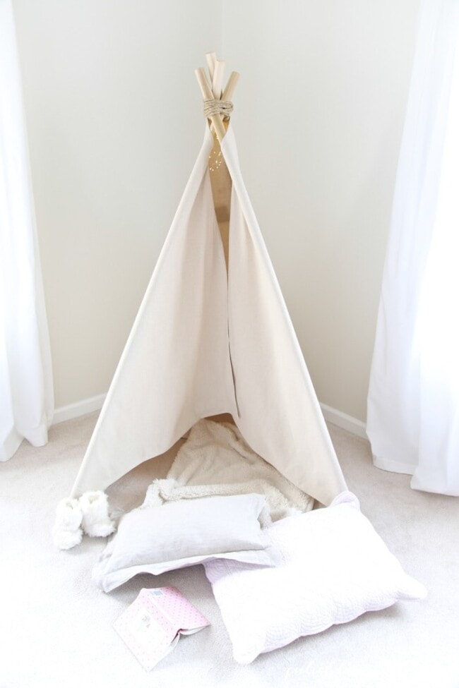 How to Make a Teepee Tent an Easy No Sew Project in less than an hour!