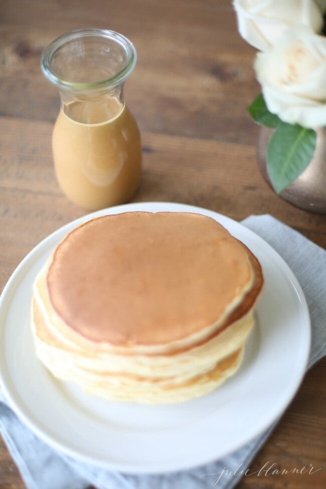 Classic Pancake Recipe with Peanut Butter Syrup | Julie Blanner