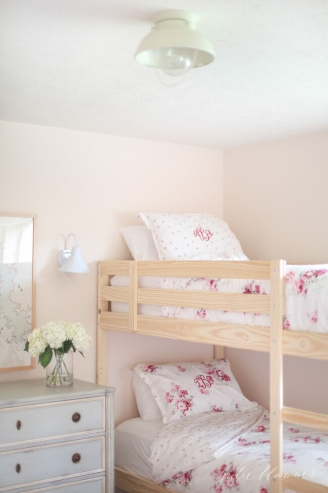 A Cottage Bedroom with Charming Wooden Bunk Beds | Julie Blanner
