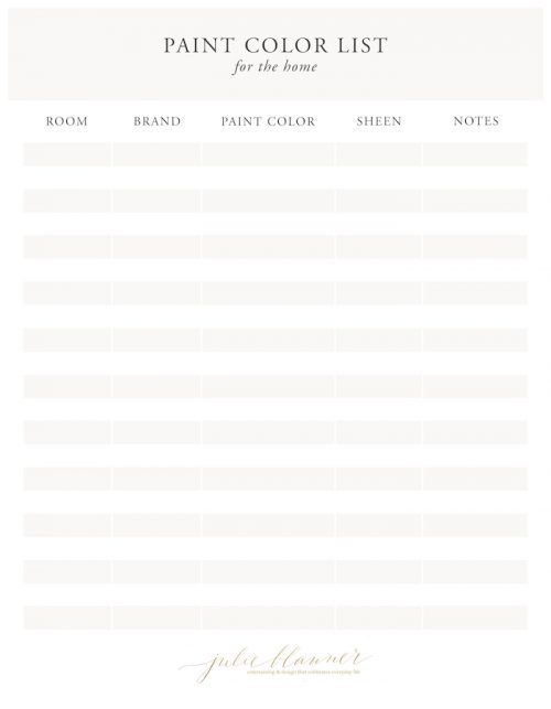 Free Printable Paint Color Chart | Julie Blanner