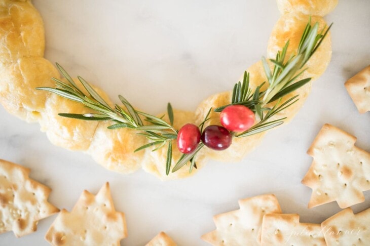 Brie Wreath Christmas Appetizer Recipe | Julie Blanner