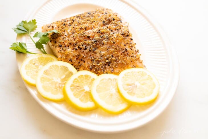 Light and Easy Lemon Pepper Salmon Recipe | Julie Blanner