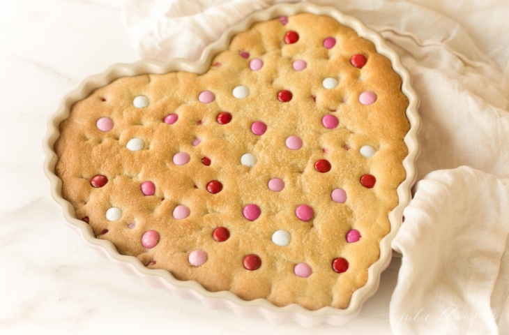 Thick and Chewy M&M Cookie Cake | Julie Blanner